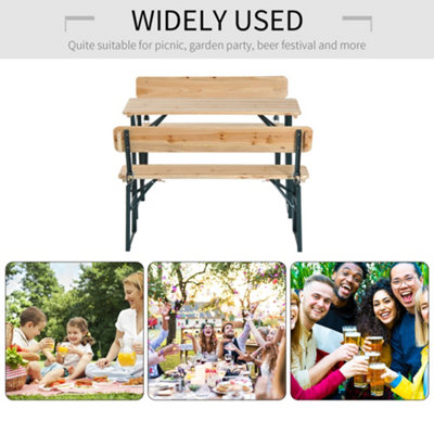 Outsunny 3PC Wooden Garden Picnic Set Patio Dining Table Bench Chair Party