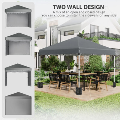 Outsunny 3x3 (M) Pop Up Gazebo Party Tent w/ 2 Sidewalls, Weight Bags ...