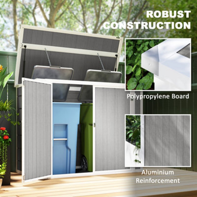Outsunny 4.7 x 2.5FT Lockable Garden Shed, Double Bin Storage Shed, Grey