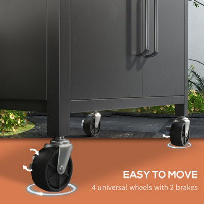 Outsunny 4 Burner Gas Grill Portable BBQ Trolley w/ 4 Wheels and Side ...