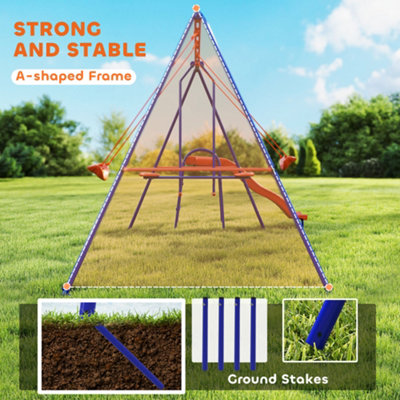 Outsunny 4 in 1 Metal Kids Swing Set w/ Double Swings, Glider, Slide ...