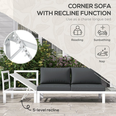 Outsunny 4 PCs Garden Set w/ 5-Level Recline Corner Conversation Sofa ...