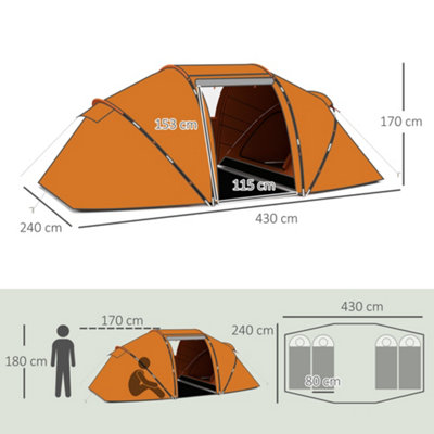 Outsunny 4 Person Camping Tent Dome Family Travel Group Hiking Room Fishing