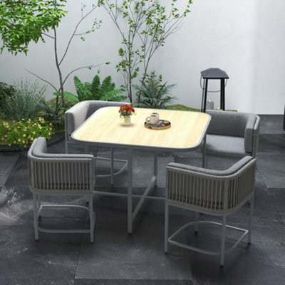 Outsunny 4 Seater Rattan Dining Set with Cushions, Grey