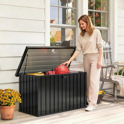 Outsunny 400L Waterproof Metal Outdoor Storage Box with Lock and Keys Black