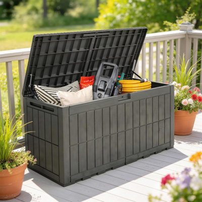 Outsunny 440L Garden Storage Box, Waterproof Resin Deck Box w/Lockable Lid