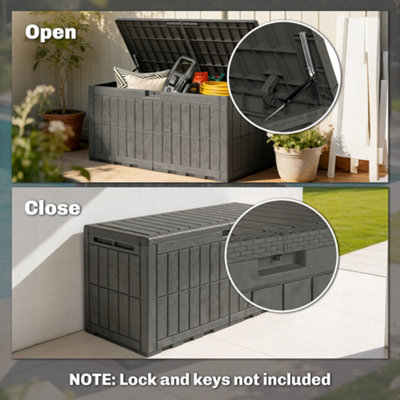 Outsunny 440L Garden Storage Box, Waterproof Resin Deck Box w/Lockable Lid