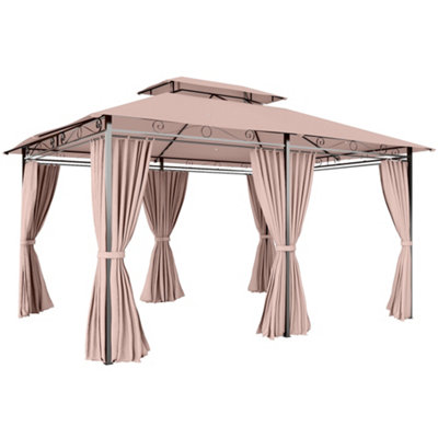 Outsunny 4m x 3(m) Outdoor 2-Tier Steel Frame Gazebo w/ Curtains ...
