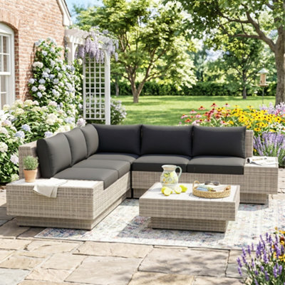 Outsunny 4Pcs Rattan Sofa Set Garden Furniture Set with Armrest ...