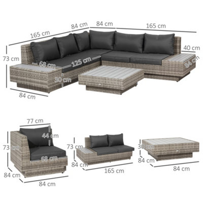 Outsunny 4Pcs Rattan Sofa Set Garden Furniture Set with Armrest ...