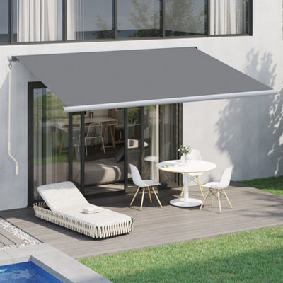 Outsunny 4x3m Full Cassette Electric Manual Retractable Awning with LED Light and Remote Controller Sun Canopies