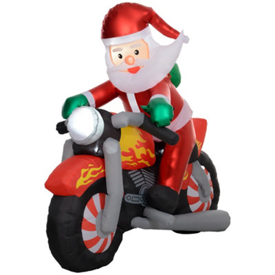 Outsunny 5.6FT Christmas Blow Up Santa Claus Riding Motorcycle w/ LED ...