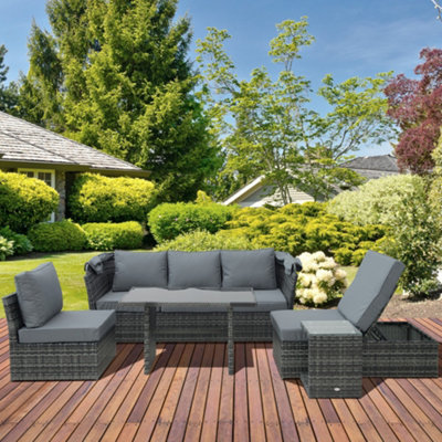Outsunny 5 PCS Outdoor Rattan Reclining Adjustable Canopy Sets w ...