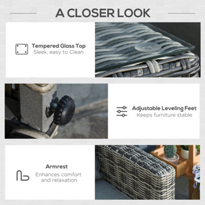 Outsunny 5 Pcs Rattan Garden Furniture Set Single Sofa Stool Coffee ...