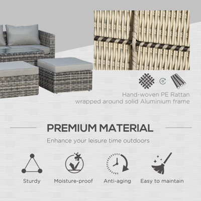 Outsunny 5 Pcs Rattan Garden Furniture Set Single Sofa Stool Coffee ...