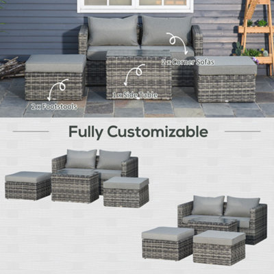 Outsunny 5 Pcs Rattan Garden Furniture Set Single Sofa Stool Coffee ...
