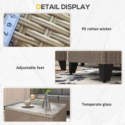 Outsunny 5 PCs Rattan Garden Furniture Set with Glass Coffee Table, Brown