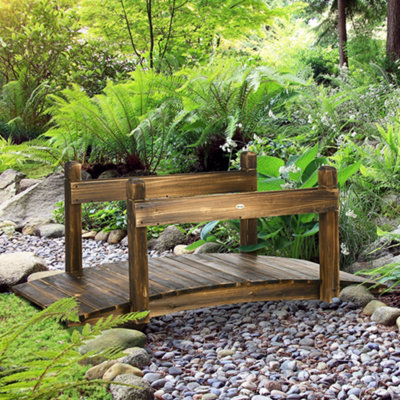 Outsunny 5FT Wooden Arc Footbridge for Pond Backyard Stream, Stained ...