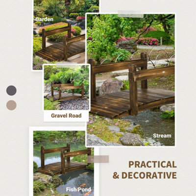 Outsunny 5FT Wooden Arc Footbridge for Pond Backyard Stream, Stained Finish