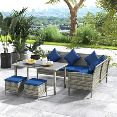 Outsunny 5Pcs Rattan Dining Corner Sofa Set, Garden Furniture Set, Dark ...