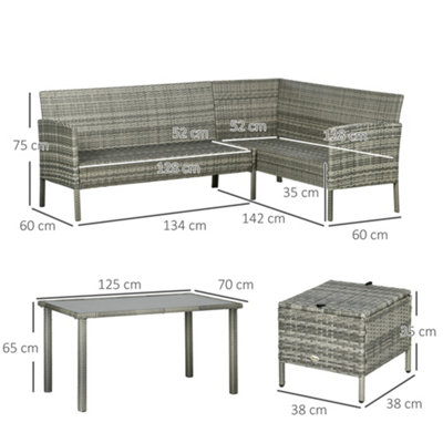 Outsunny 5Pcs Rattan Dining Corner Sofa Set, Garden Furniture Set, Dark ...