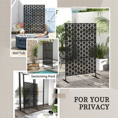OUTSUNNY 6.5FT METAL OUTDOOR PRIVACY SCREEN PANEL W/ STAND, GRID STYLE