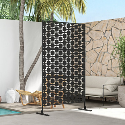 OUTSUNNY 6.5FT METAL OUTDOOR PRIVACY SCREEN PANEL W/ STAND, GRID STYLE