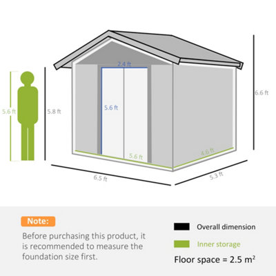 Outsunny 6.5x5.2ft Garden Shed Wood Effect Tool Storage Sliding Door ...