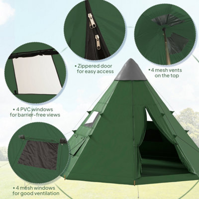 Outsunny 6-7 Person Large Family Party Camping Tent W/ Carrying Bag, Green