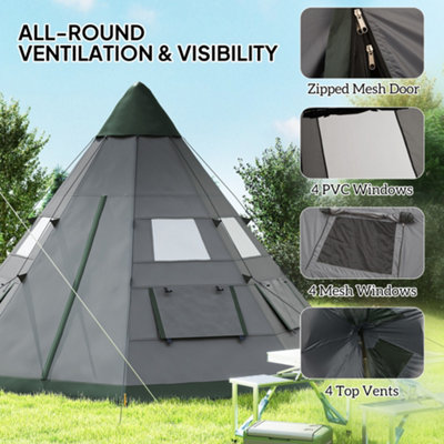 Outsunny 6-7 Person Large Family Party Camping Tent W/ Carrying Bag, Grey