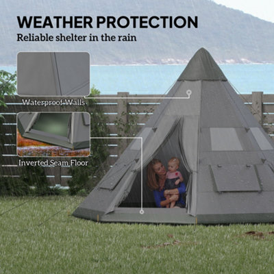 Outsunny 6-7 Person Large Family Party Camping Tent W/ Carrying Bag, Grey
