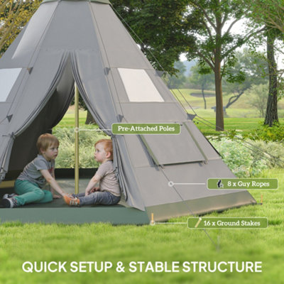 Outsunny 6-7 Person Large Family Party Camping Tent W/ Carrying Bag, Grey