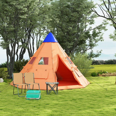OUTSUNNY 6-7 PERSON LARGE FAMILY PARTY CAMPING TENT W/ CARRYING BAG, ORANGE