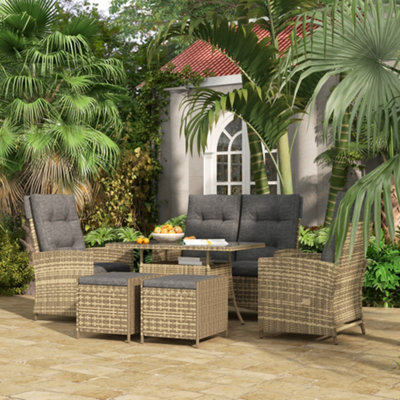 Outsunny 6 PCS Patio Conversation Chaise Lounge Chair Furniture Set ...