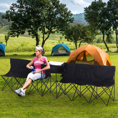 Outsunny 6 Seat Camping Bench Folding Portable Outdoor with Cooler Bag ...
