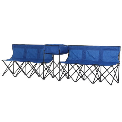Outsunny 6 Seat Camping Bench Folding Portable Outdoor with Cooler Bag Blue