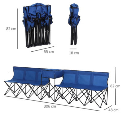 Outsunny 6 Seat Camping Bench Folding Portable Outdoor with Cooler Bag Blue