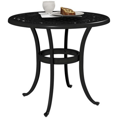 Outsunny 60cm Round Garden Table with Cast Aluminium Frame, Black