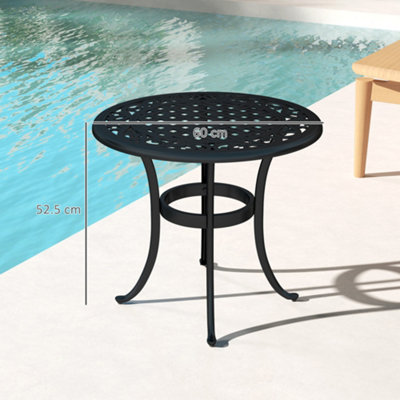 Outsunny 60cm Round Garden Table with Cast Aluminium Frame, Black