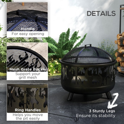 Outsunny 61.5cm 2-In-1 Outdoor Fire Pit & Firewood BBQ Garden Cooker Heater