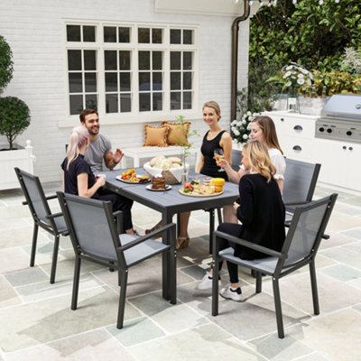 Outsunny 7 PCs Garden Dining Set, Wood-plastic Composite Table & 6 ...