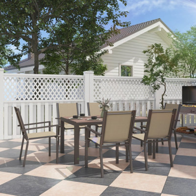 Outsunny 7 PCs Garden Dining Set, Wood-plastic Composite Table & 6 ...