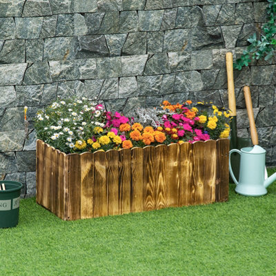 Outsunny 70L Wooden Rectangle Garden Flower Raised Bed Pot 80L x 33W x ...