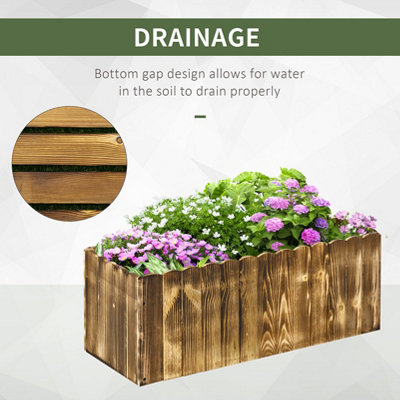 Outsunny 70L Wooden Rectangle Garden Flower Raised Bed Pot 80L x 33W x ...