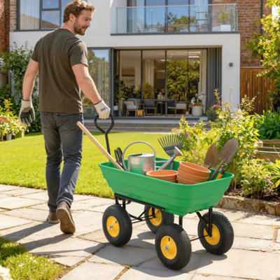 Outsunny 75L Garden Cart Trolley Dump Wheelbarrow Trailer Truck 4 ...