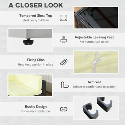 Outsunny 7PC Rattan Garden Furniture Set Coffee Table Buckle Structure ...