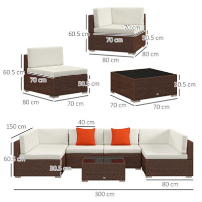 Outsunny 7PC Rattan Garden Furniture Set Coffee Table Buckle Structure ...