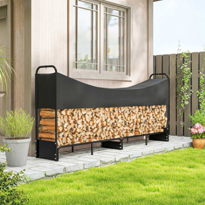Outsunny 8.5ft Firewood Rack, Log Storage Holder with Waterproof Cover