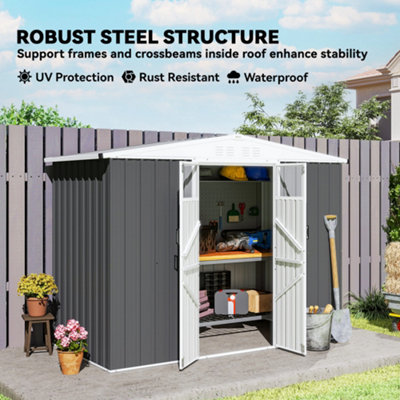 Outsunny 8 x 4 ft Garden Storage Shed, Outdoor Metal Shed, Dark Grey