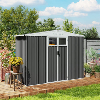 Outsunny 8 x 4 ft Garden Storage Shed, Outdoor Metal Shed, Dark Grey
